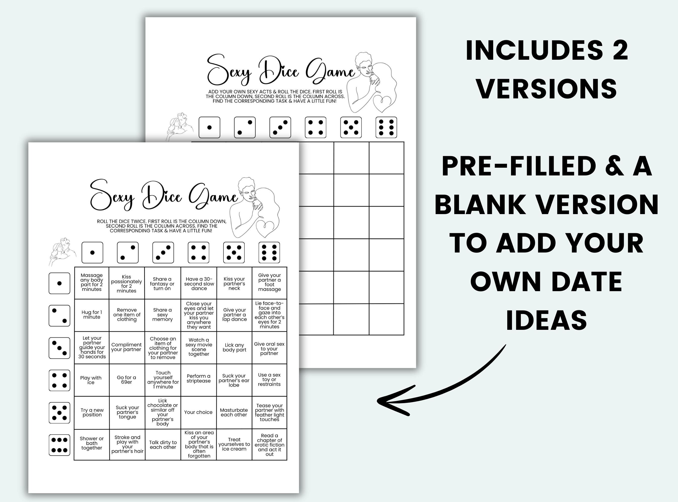 Sexy Dice Game Printable Couples Dice Game Date Dirty Dice Naughty Dice ...
