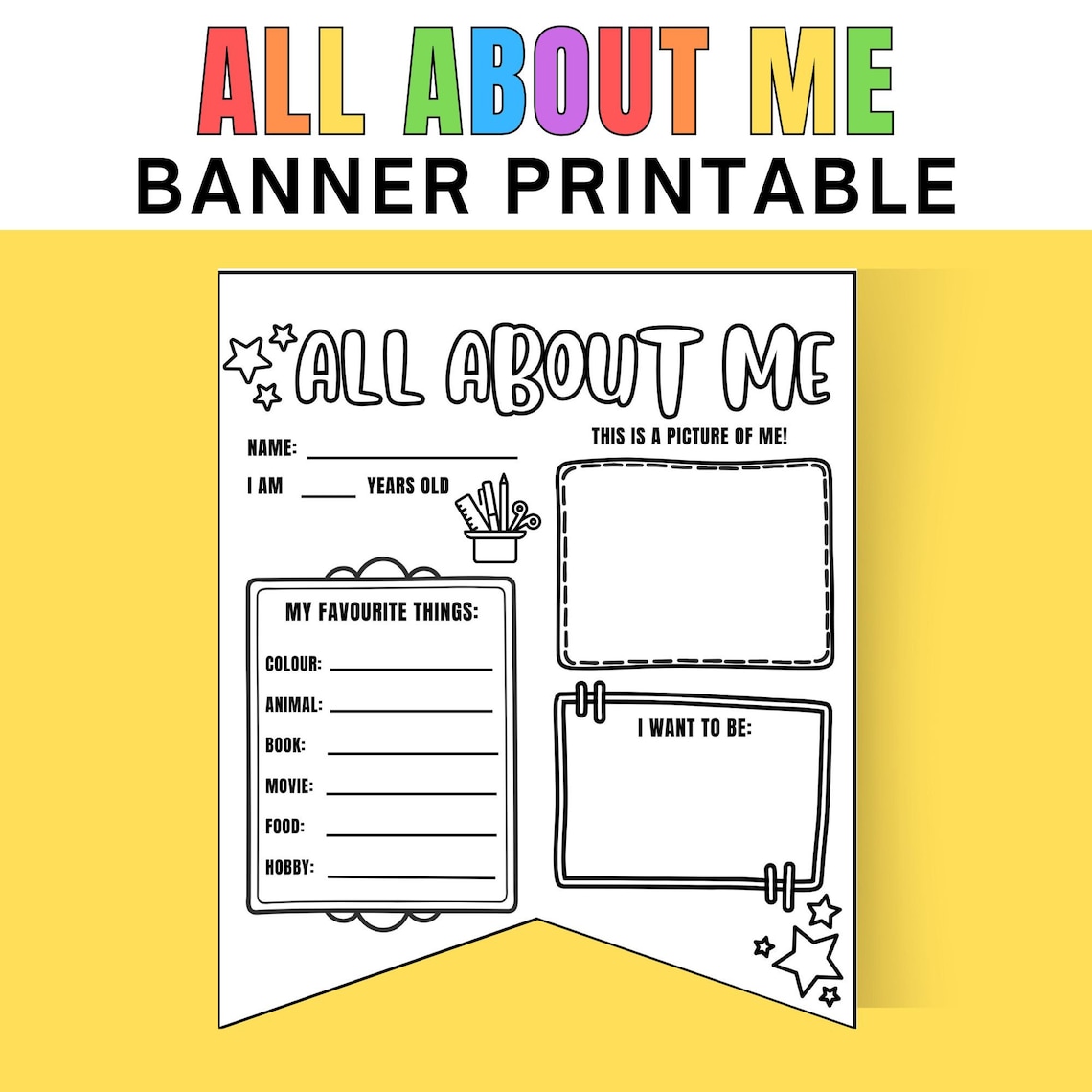 All About Me Banner First Day of School Printable Back to School ...