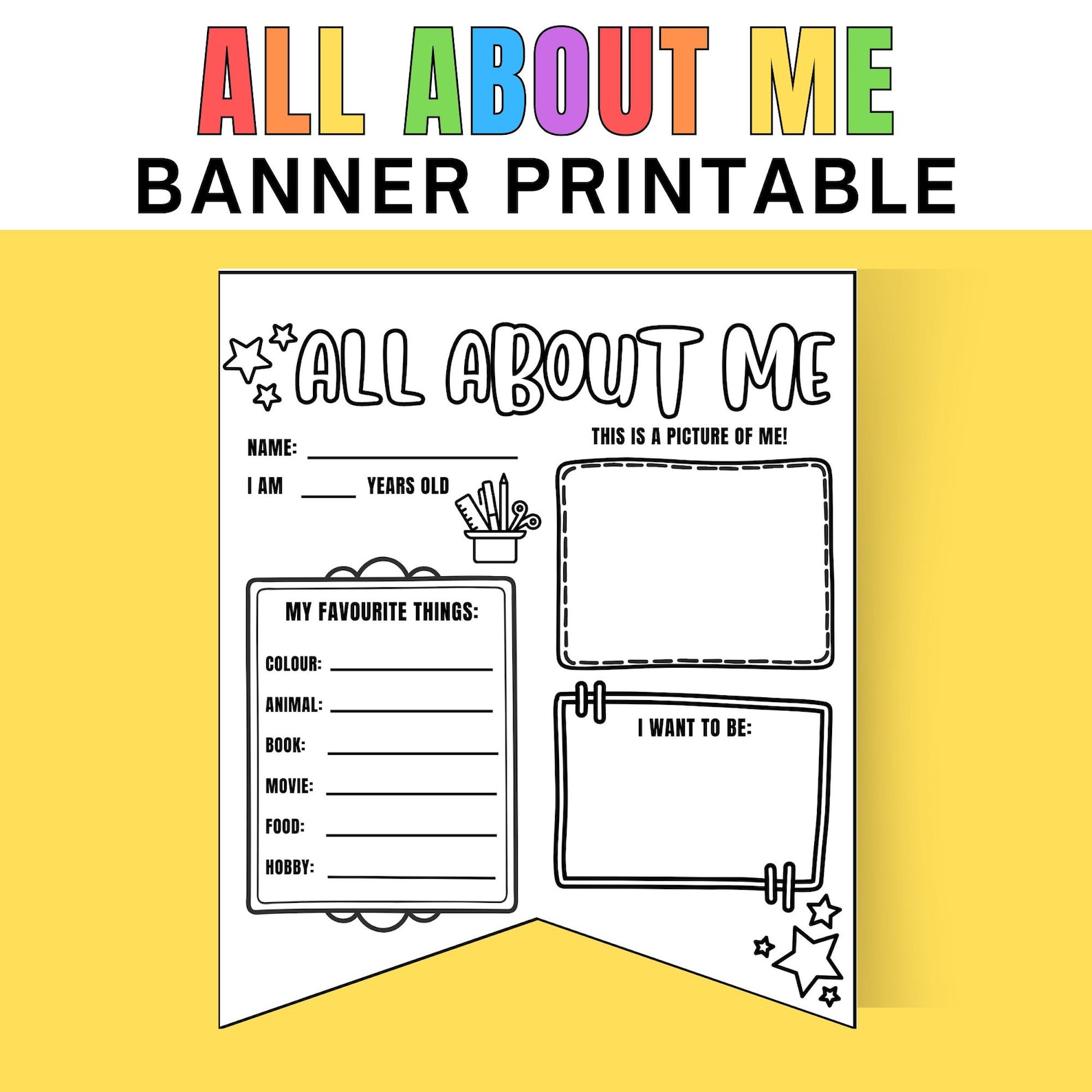 All About Me Banner First Day of School Printable Back to School ...