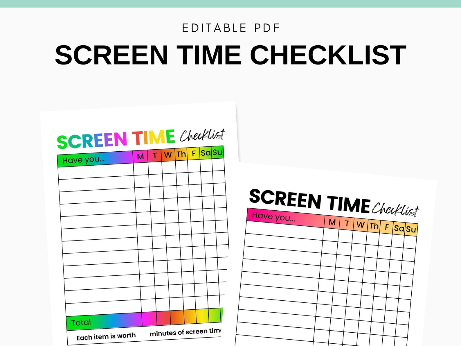 Screen Time Checklist Printable Editable Chore Chart Earn Screen Time ...