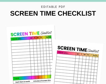 Kids Screen Time Checklist | Editable Chore Chart for Kids | Screen ...
