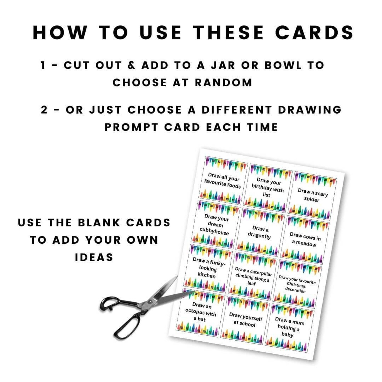 Drawing Prompts for Kids Printable Drawing Prompt Cards Drawing Ideas ...