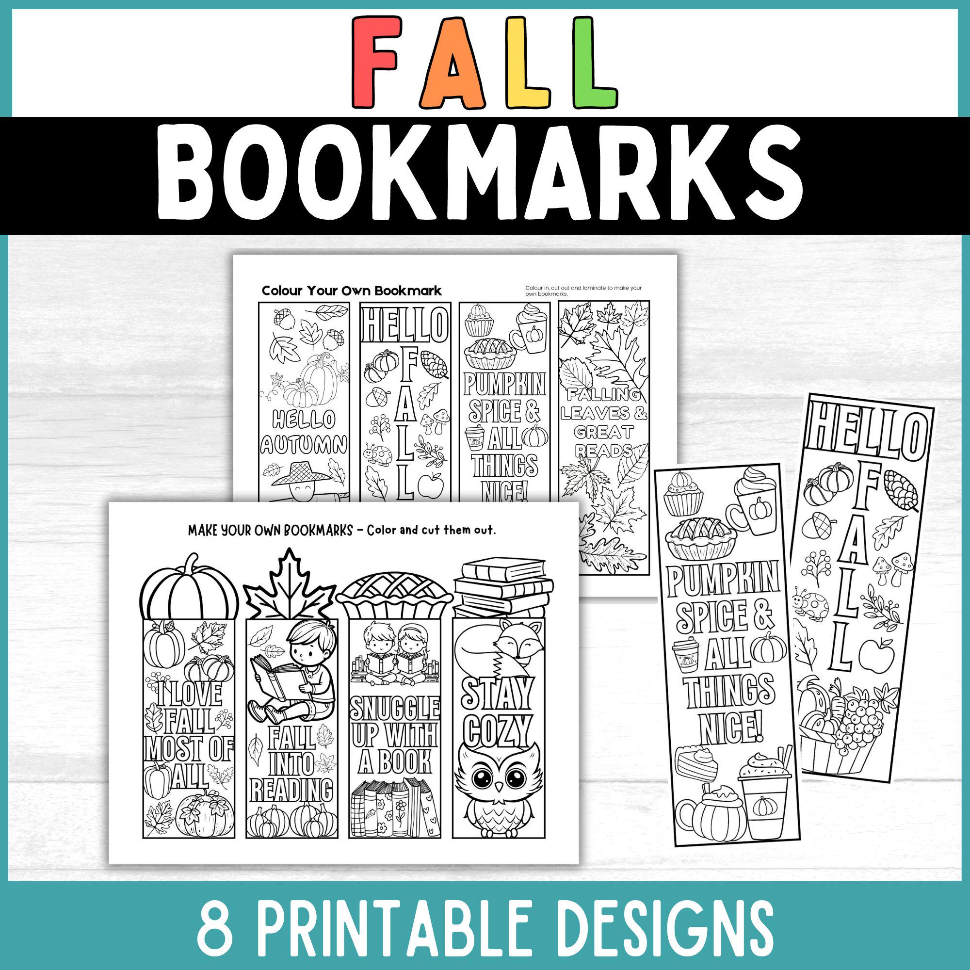 Fall Bookmarks Printable Coloring Bookmarks for Kids Printable Fall ...
