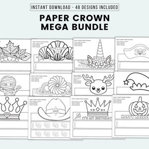 Paper Crown Bundle Printable Paper Crowns Printable Headbands Coloring ...