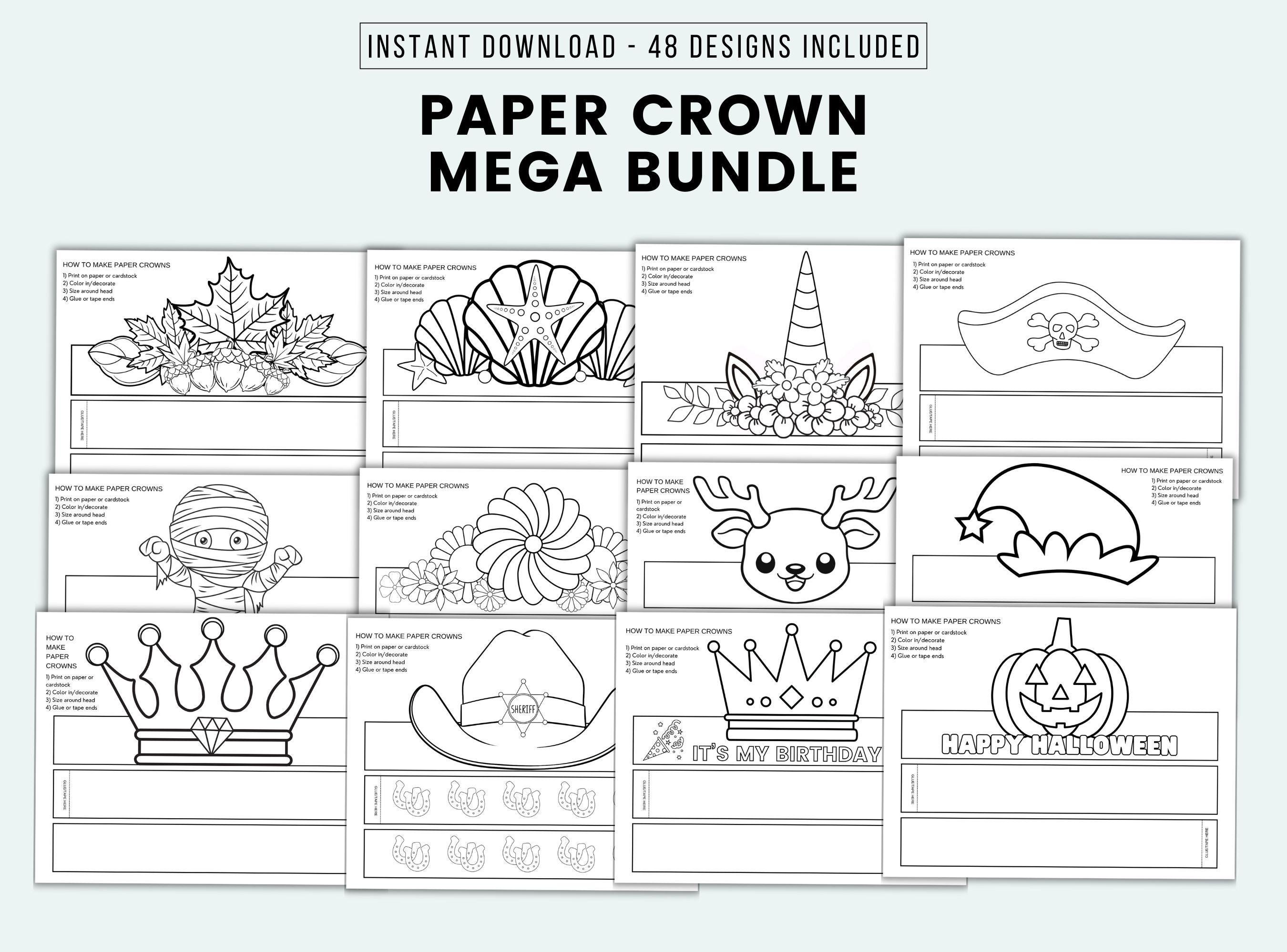 Paper Crown Bundle Printable Paper Crowns Printable Headbands Coloring ...