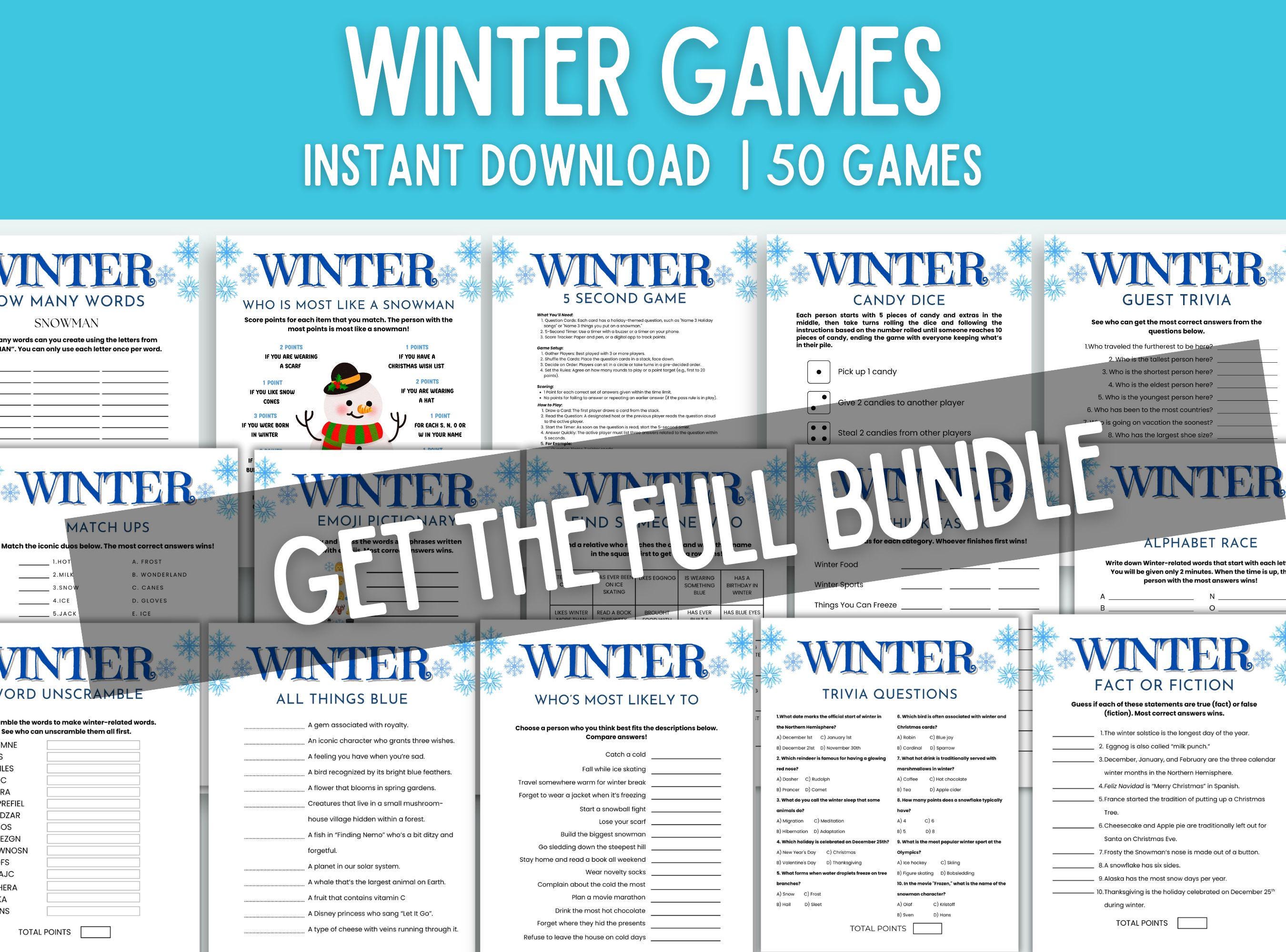 Winter Pass the Prize Winter Game Printable Winter Party Games Winter ...