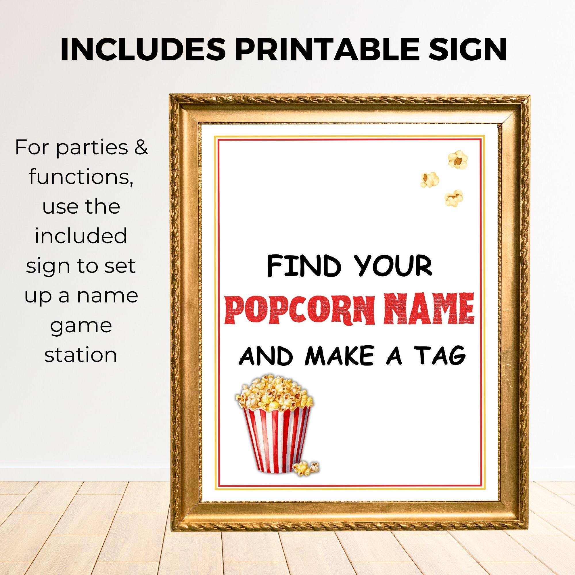 What's Your Popcorn Name Party Game Printable Movie Night Party Game ...