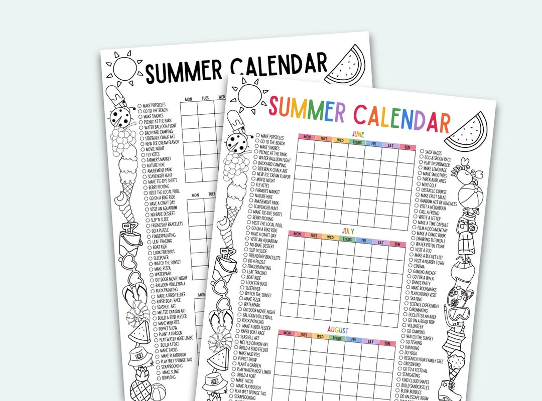 2025 Summer Calendar Printable Summer Activities Calendar Summer ...