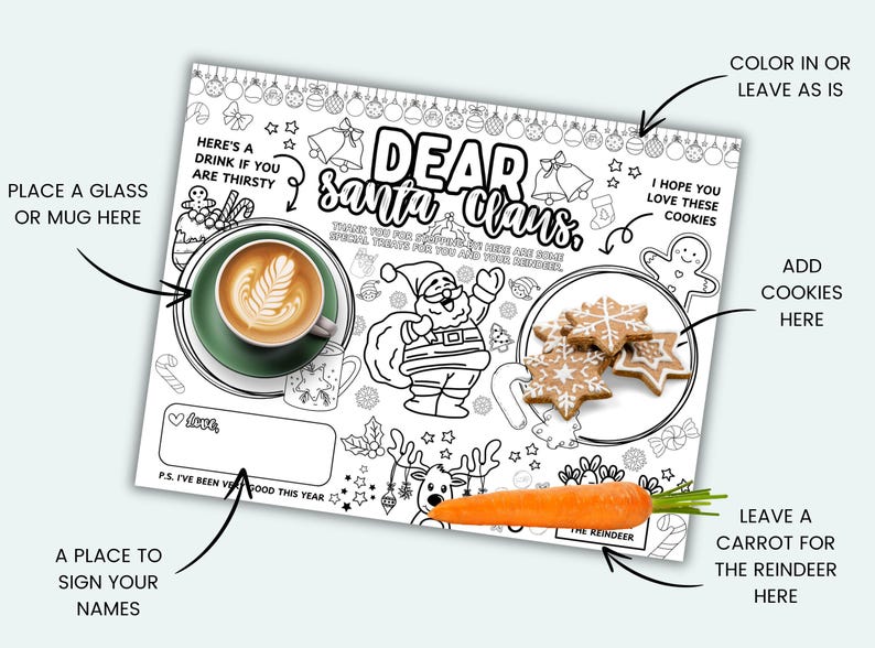Milk & Cookies for Santa Placemat Printable Santa Tray Placemat Dear ...