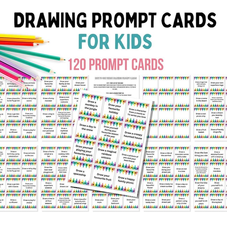 Drawing Prompts for Kids Printable Drawing Prompt Cards Drawing Ideas ...