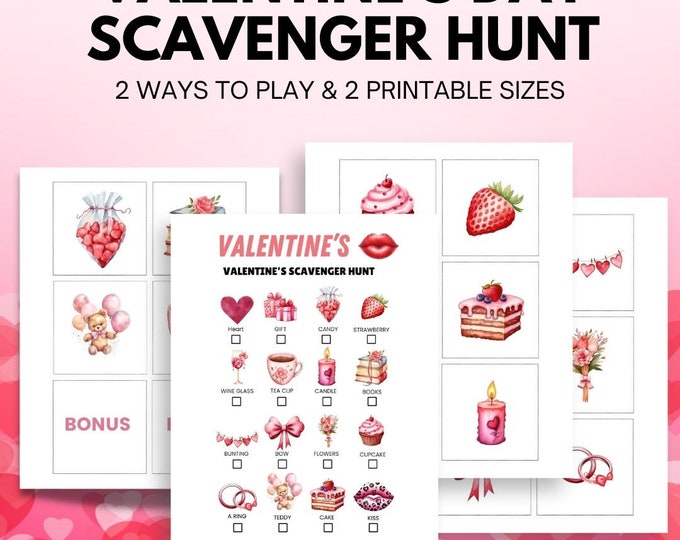 Printable Valentine's Day Scavenger Hunt for Kids, Valentine's Hide and ...