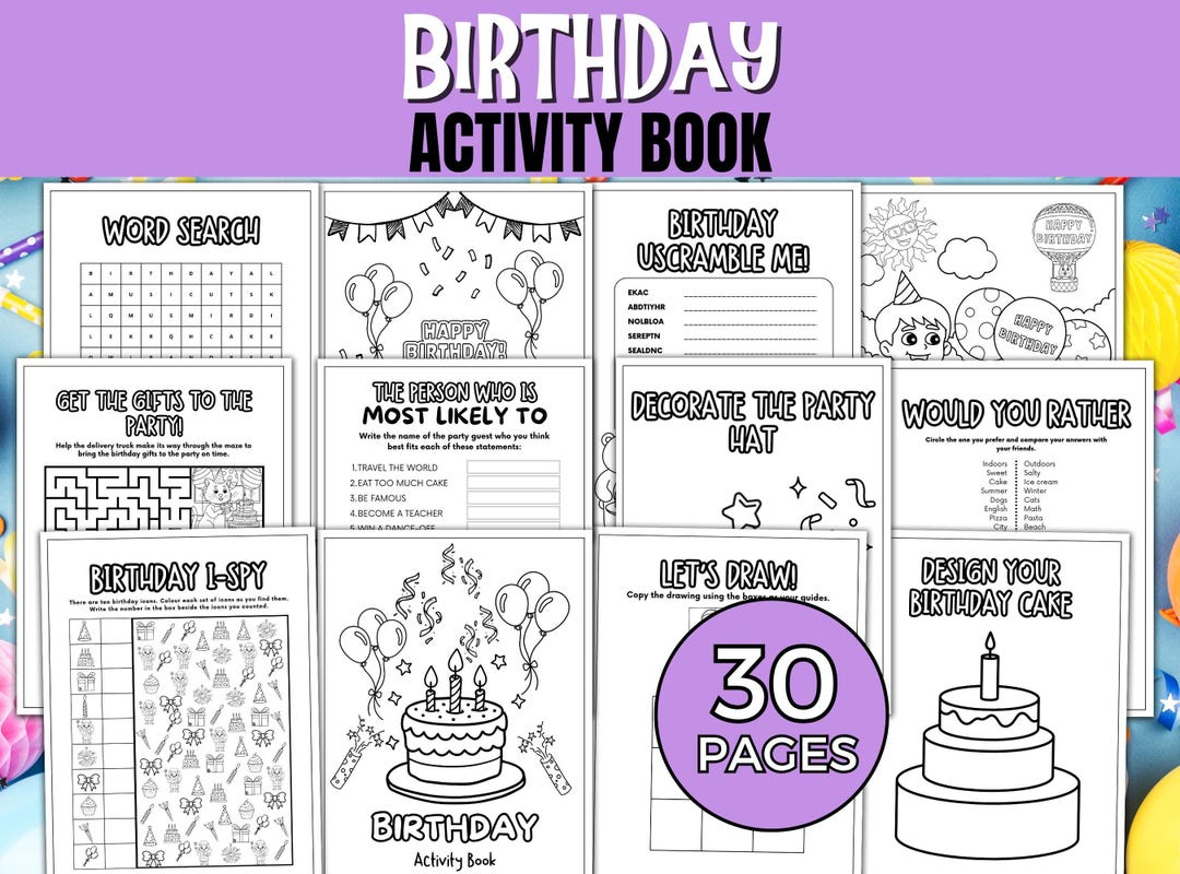 Birthday Activity Book Printable Birthday Coloring Book Birthday Party ...