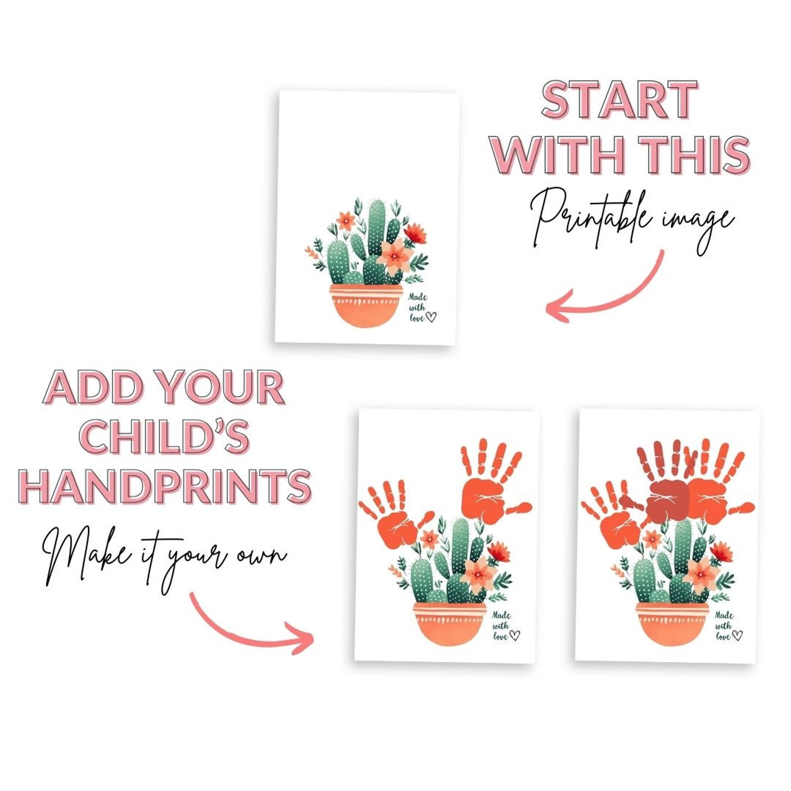 Cactus Mother's Day Handprint Craft Printable Made With Love Handprint ...