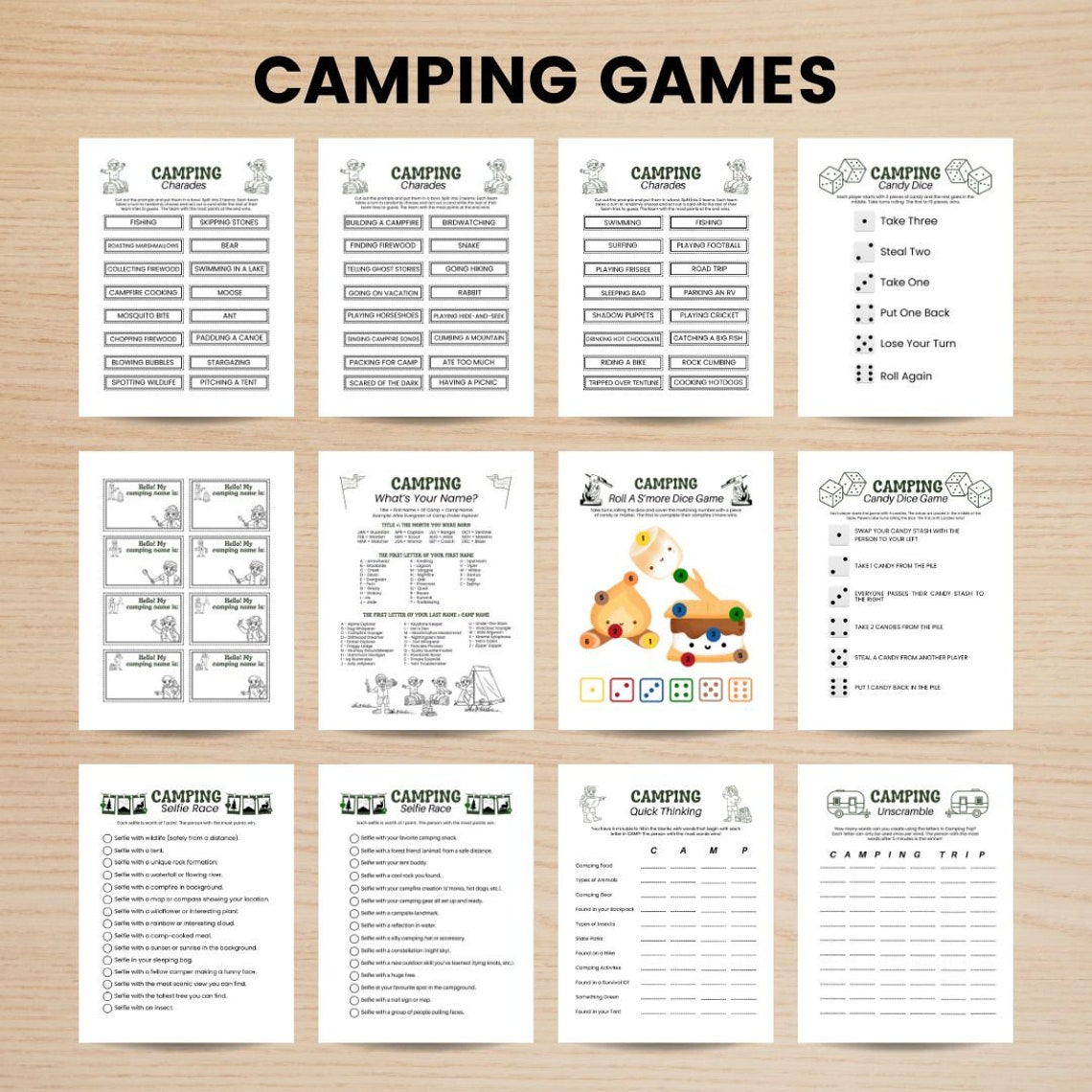 Camping Games Bundle Printable Camping Games Kids Adults Camping ...
