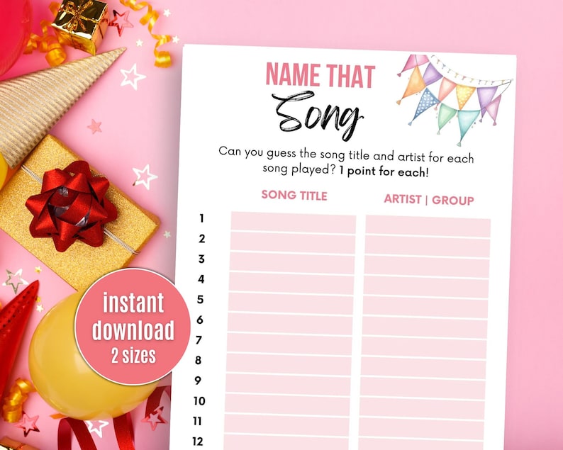 Name That Song Party Game Printable Music Trivia Party Game Birthday ...