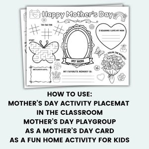 Mothers Day Activity Placemat Printable Mothers Day Coloring for Kids ...