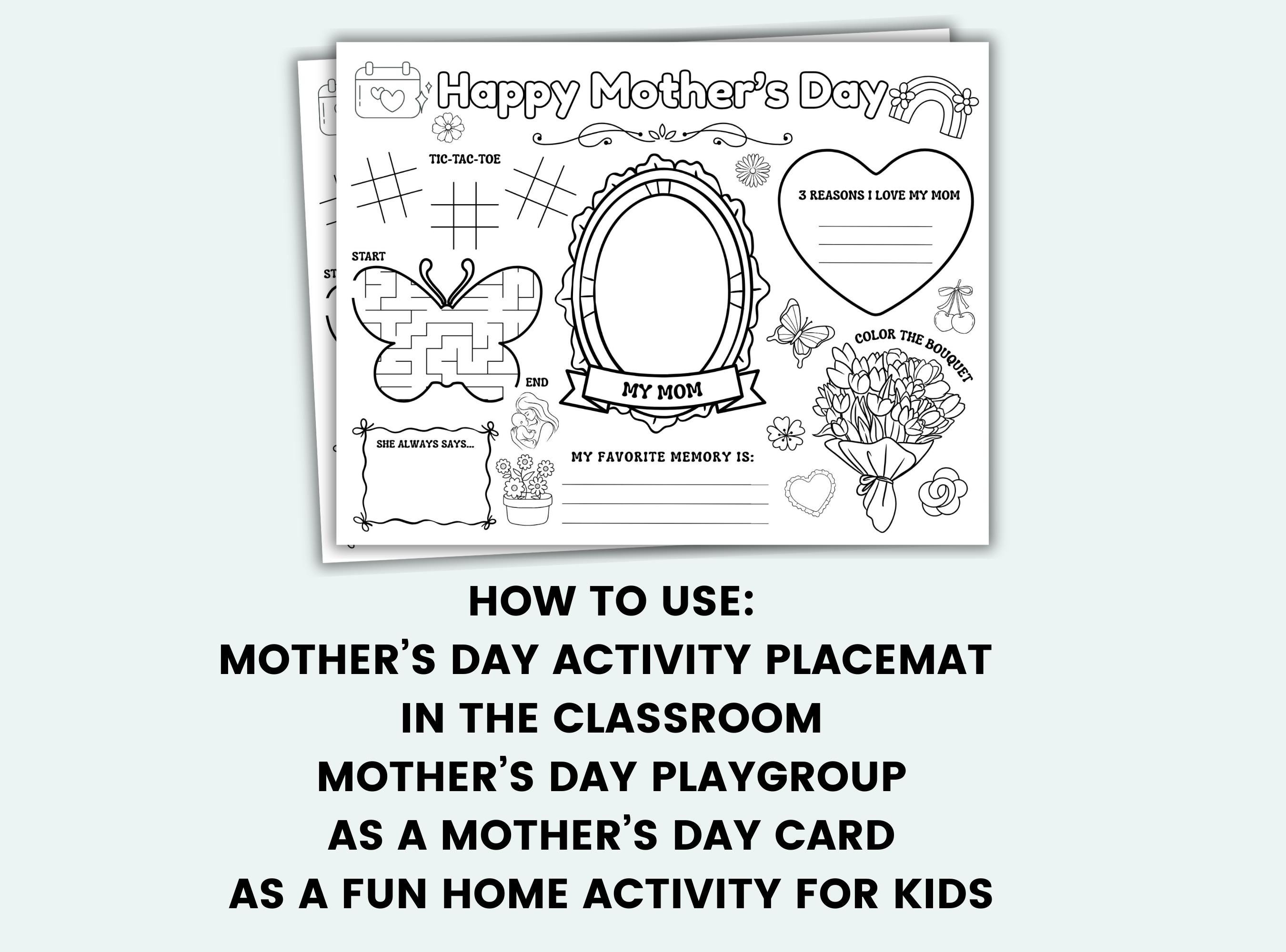 Mothers Day Activity Placemat Printable Mothers Day Coloring for Kids ...