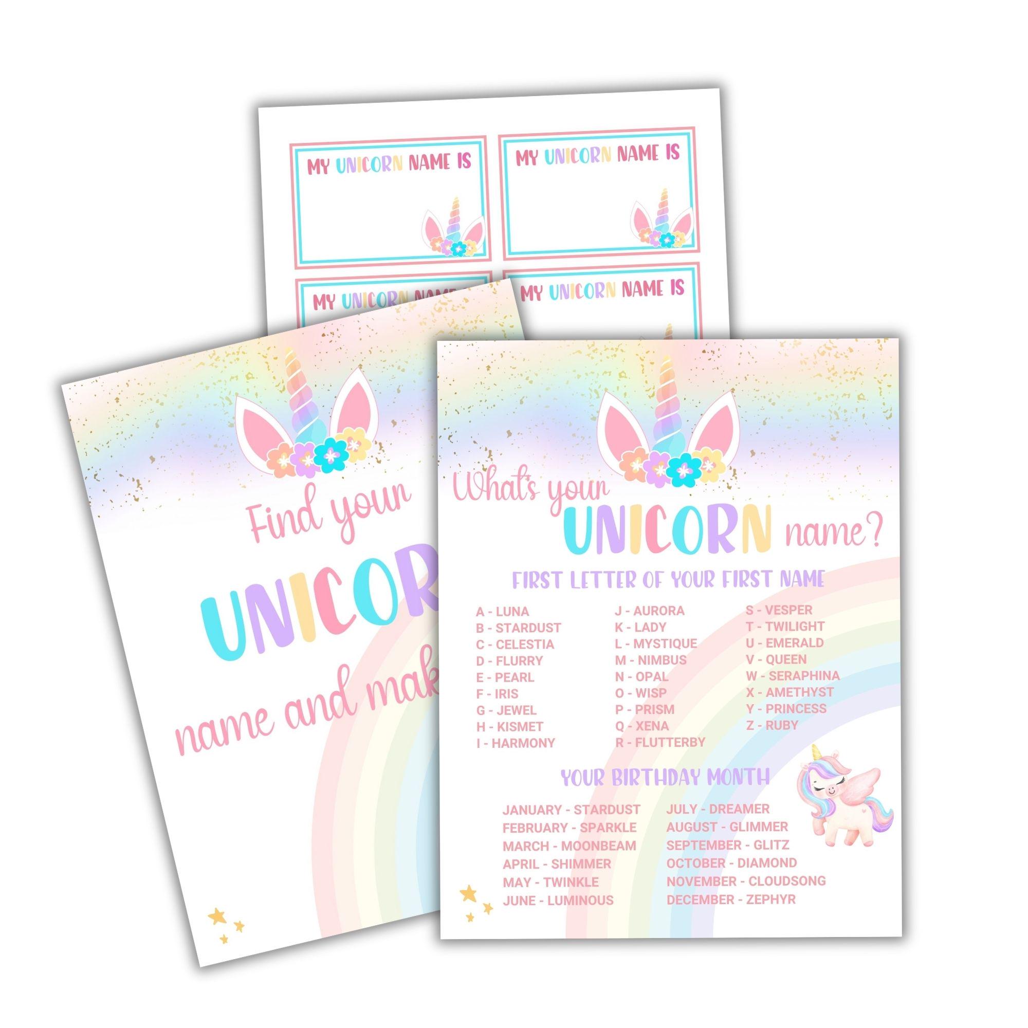What's Your Unicorn Name Party Game Printable Unicorn Game Unicorn Name ...