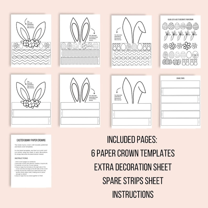 Easter Bunny Paper Crown Printable Bunny Ears Paper Crowns Easter Paper ...