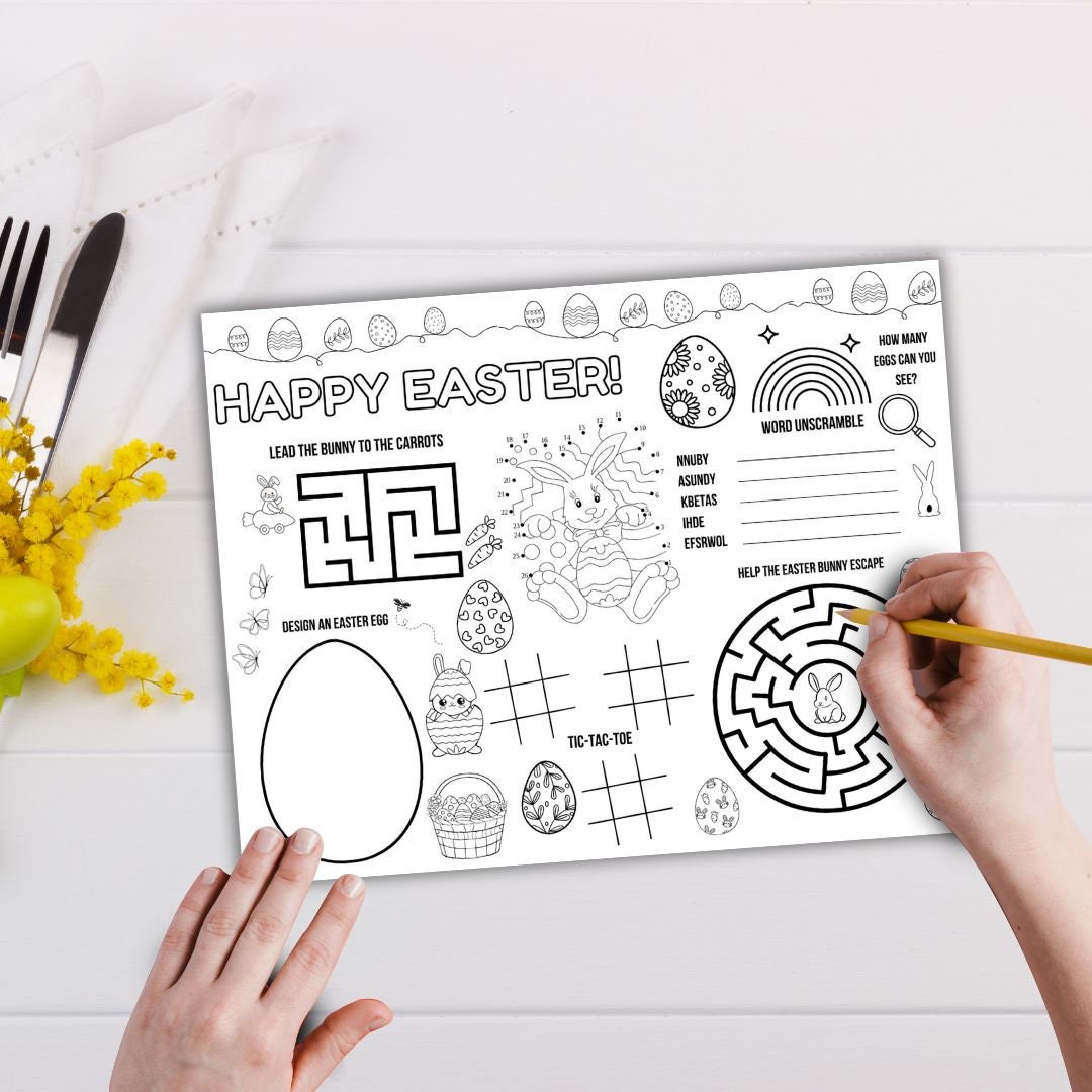 Easter Activity Placemat Printable Easter Coloring Placemat Easter ...