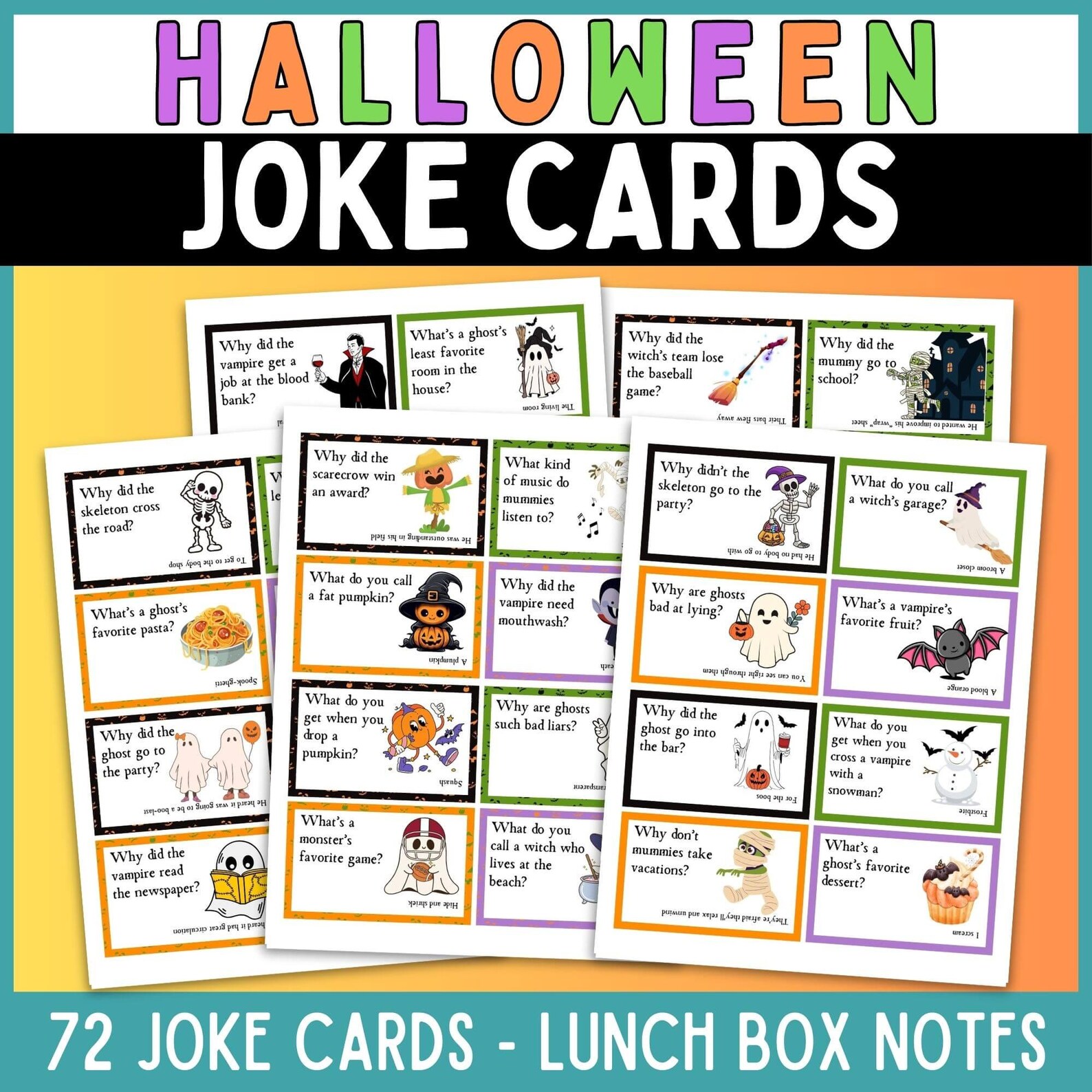 Halloween Joke Cards Printable Halloween Lunch Box Notes Halloween ...
