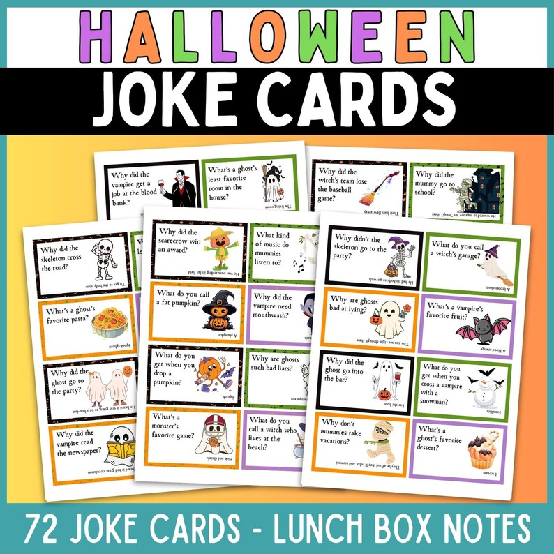 Halloween Joke Cards Printable Halloween Lunch Box Notes Halloween ...