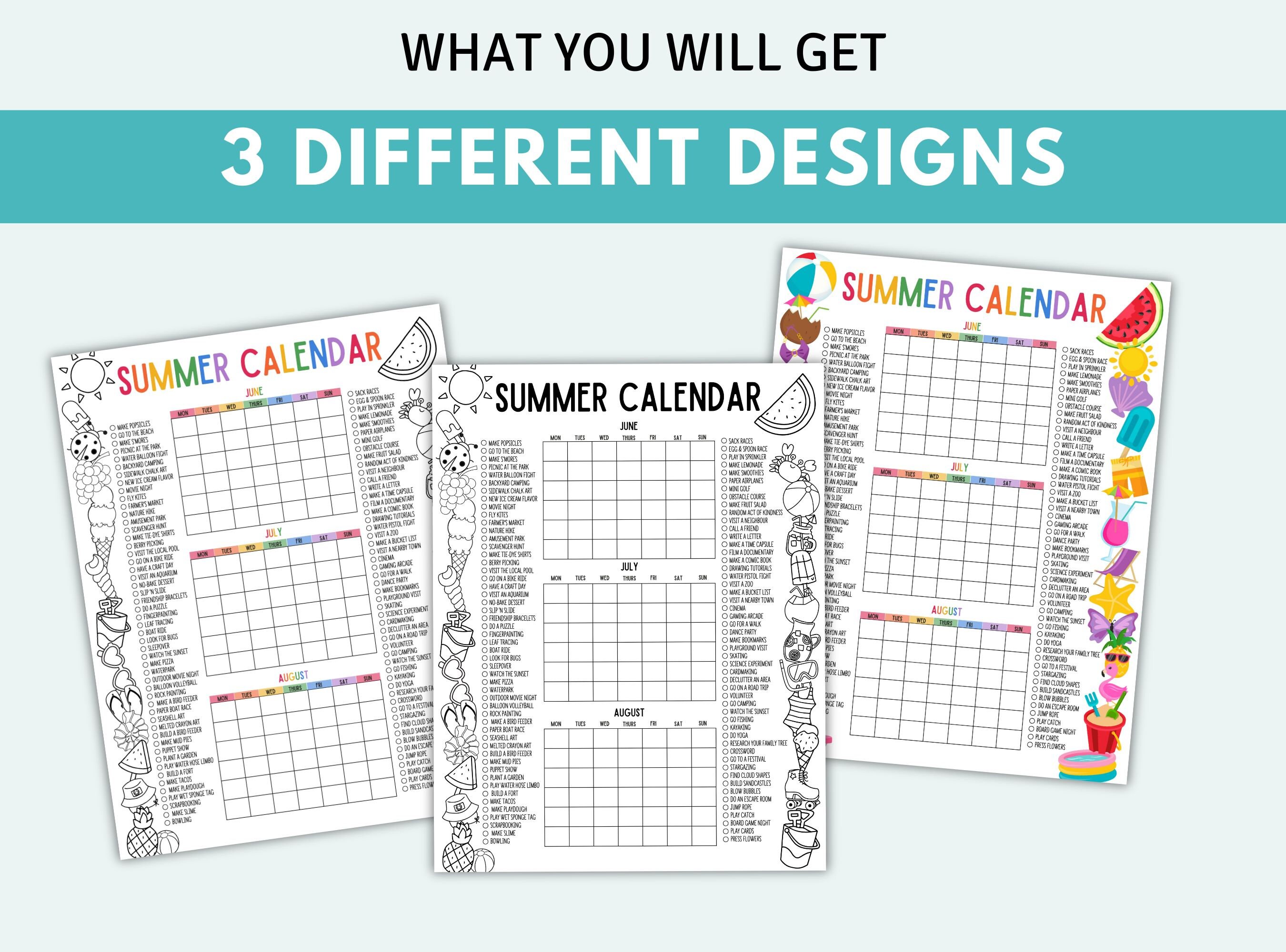 Printable Summer Calendar 2025 Summer Activities Calendar Summer ...