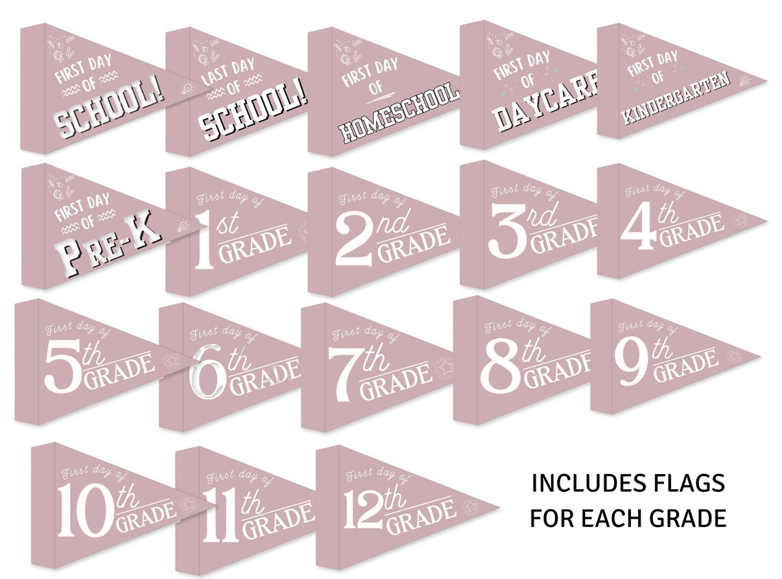 First Day of School Flags Printable First Day of School Pennants 1st ...