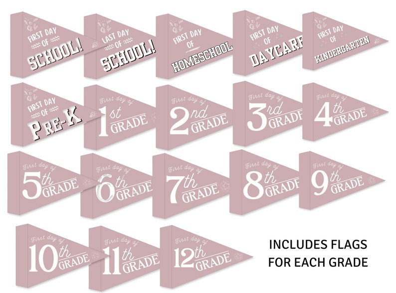 First Day of School Flags Printable First Day of School Pennants 1st ...
