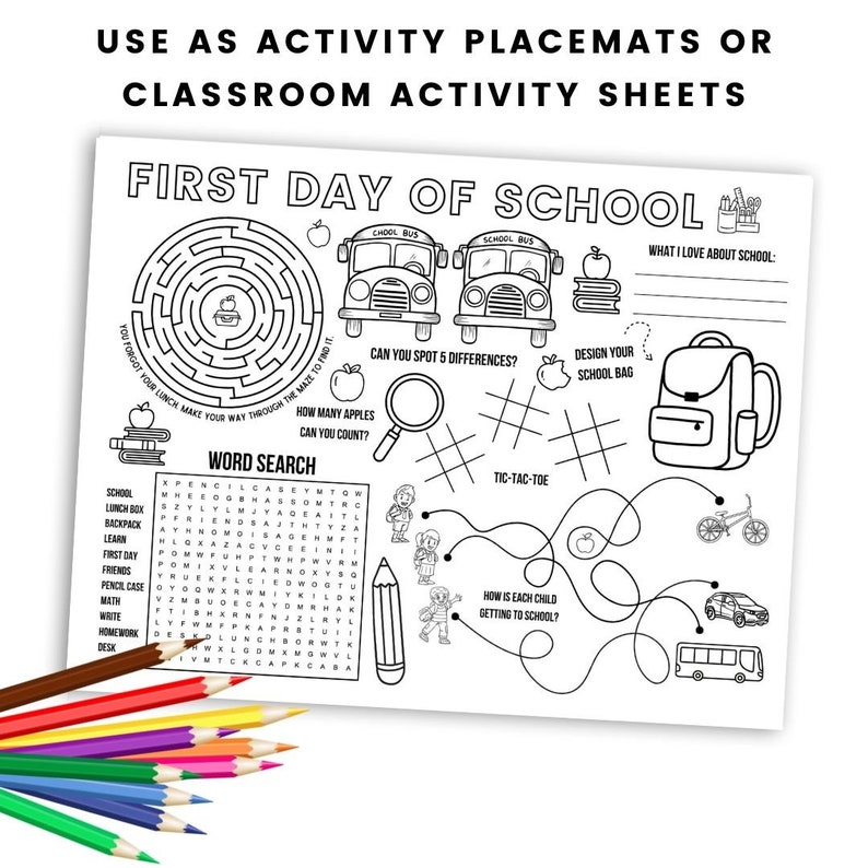 Back to School Activity Sheet Printable First Day of School Activity ...