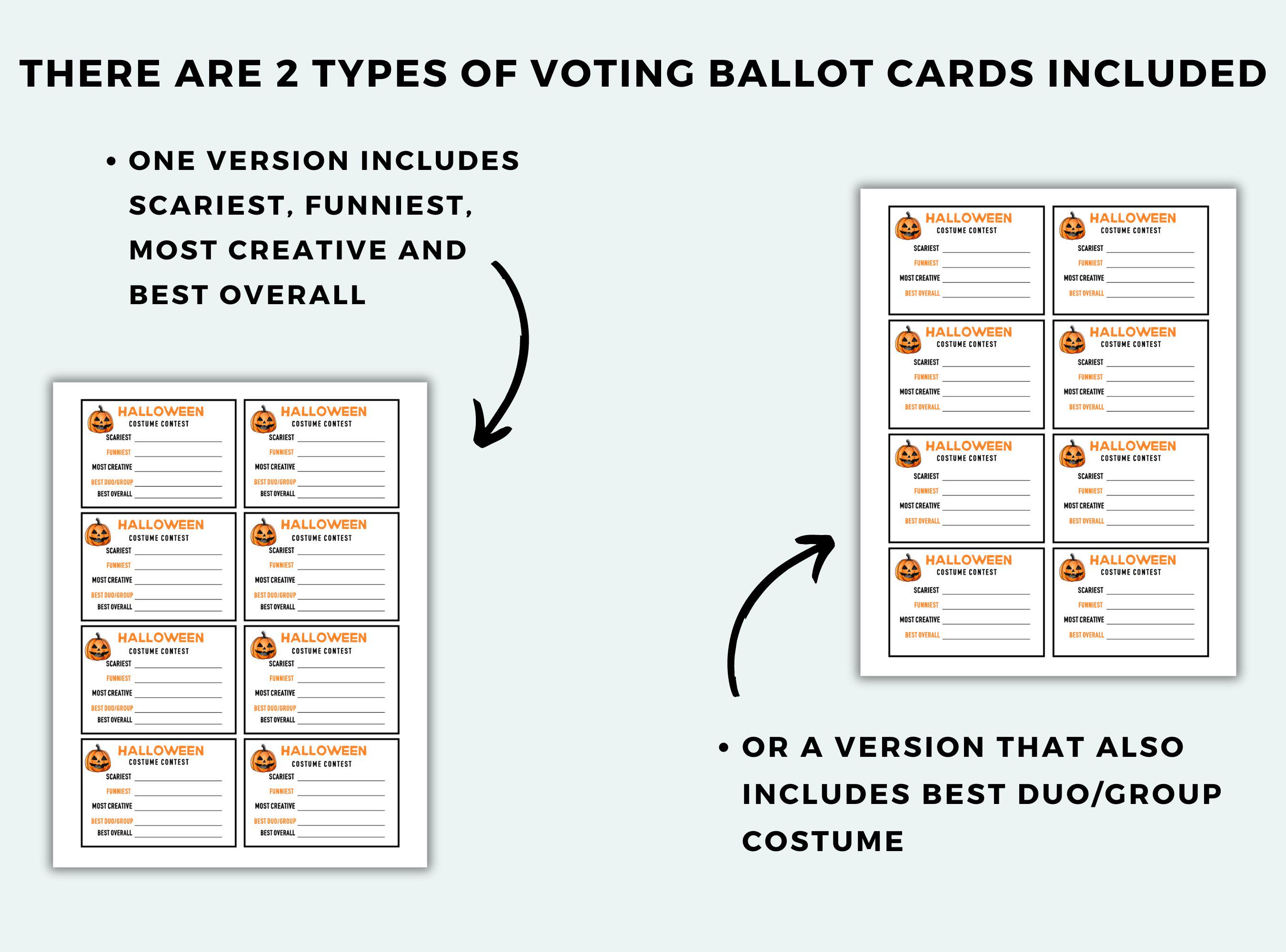 Halloween Costume Contest Voting Cards Printable Halloween Costume ...
