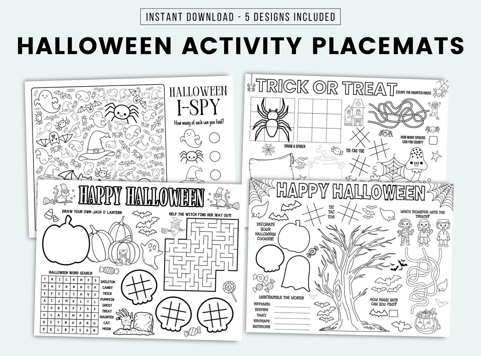 Halloween Activity Placemat Printable Halloween Coloring Placemats ...