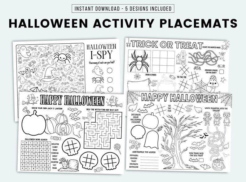 Halloween Activity Placemat Printable Halloween Coloring Placemats ...