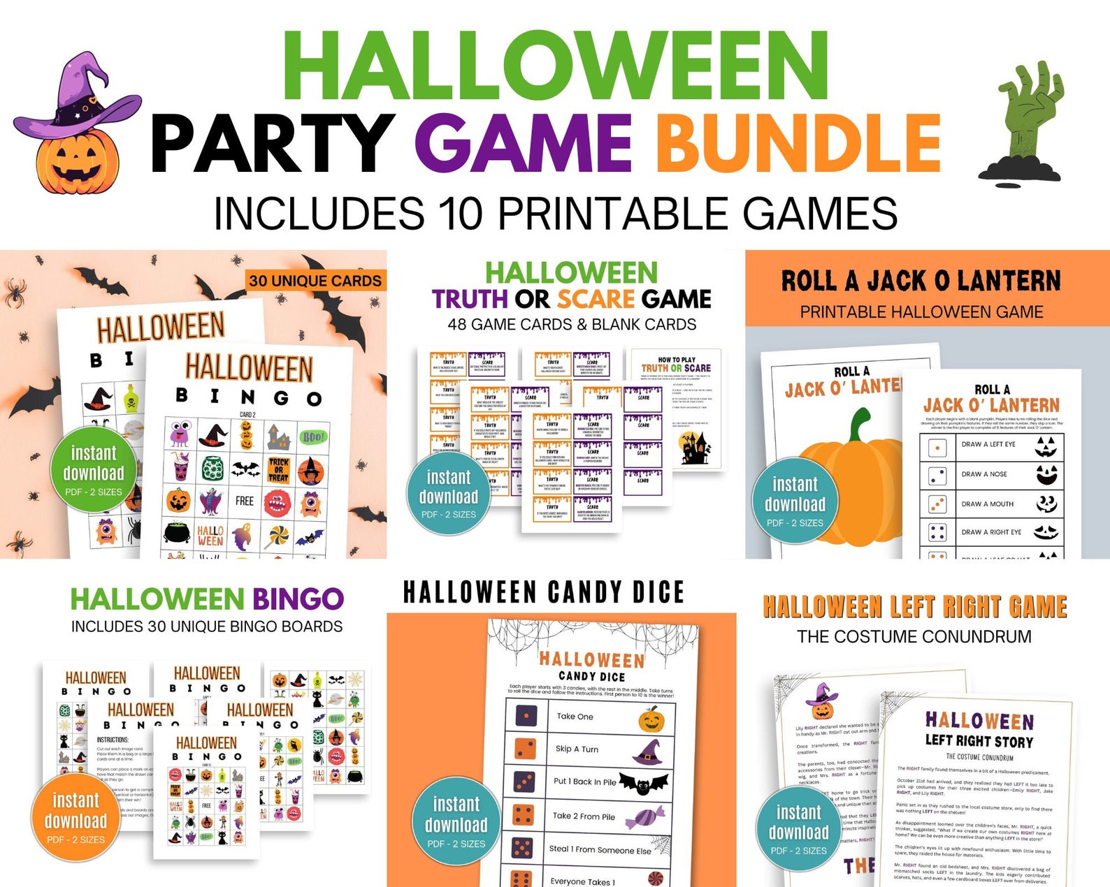 Printable Halloween Game Bundle, Halloween Party Games for Kids, Fun ...