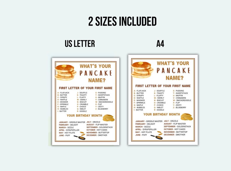 What's Your Pancake Name Game Printable Pancake Party Game Pancake Game ...