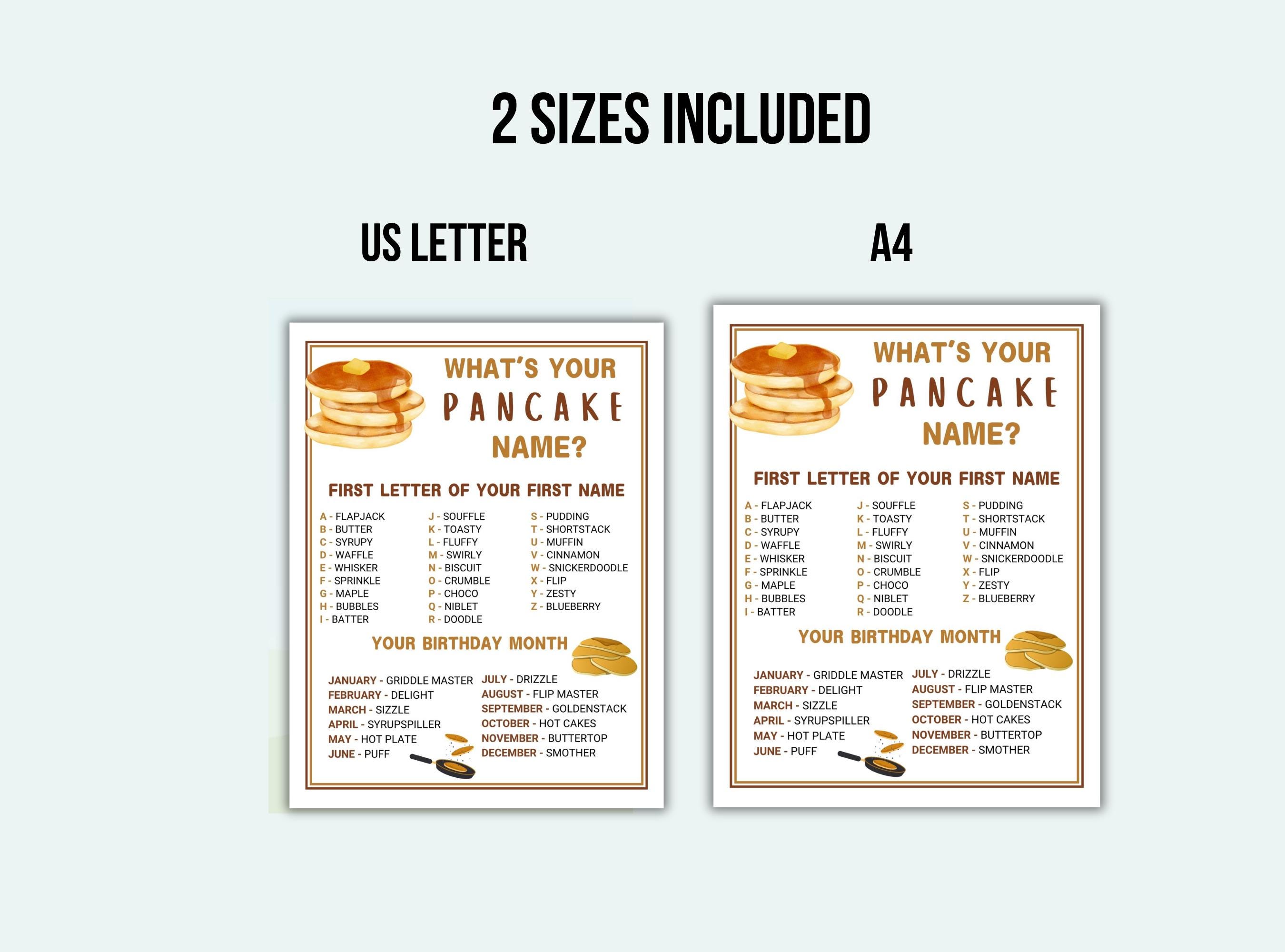 What's Your Pancake Name Game Printable Pancake Party Game Pancake Game ...