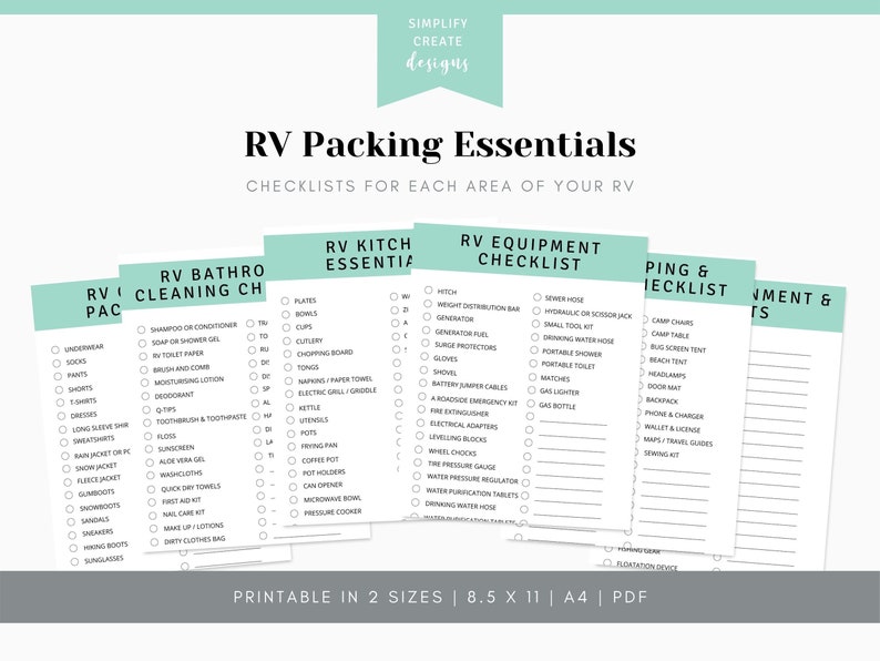 Printable RV Packing List RV Checklist Campervan Packing List Printable ...