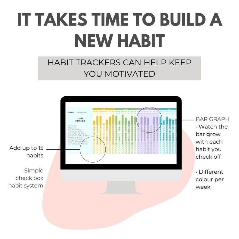 Simple Habit Tracker Spreadsheet With Bar Graph Habit Tracking ...