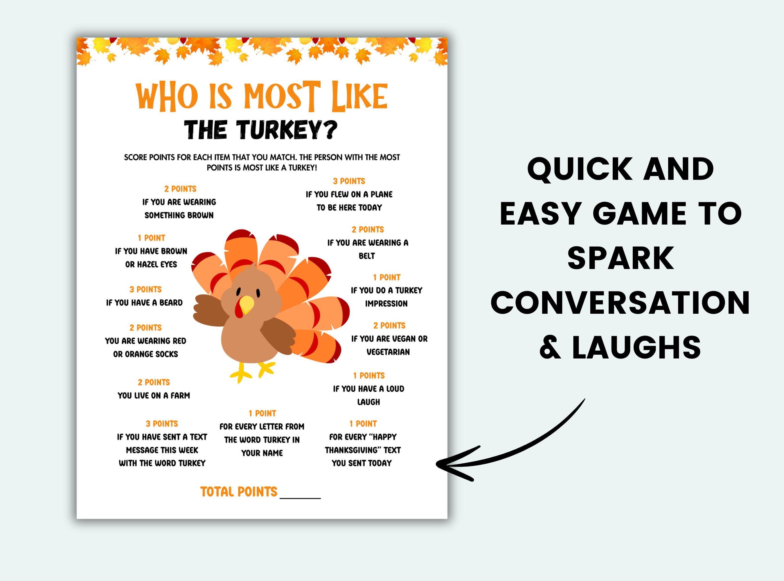 Who is Most Like A Turkey Game Printable Thanksgiving Game Thanksgiving ...