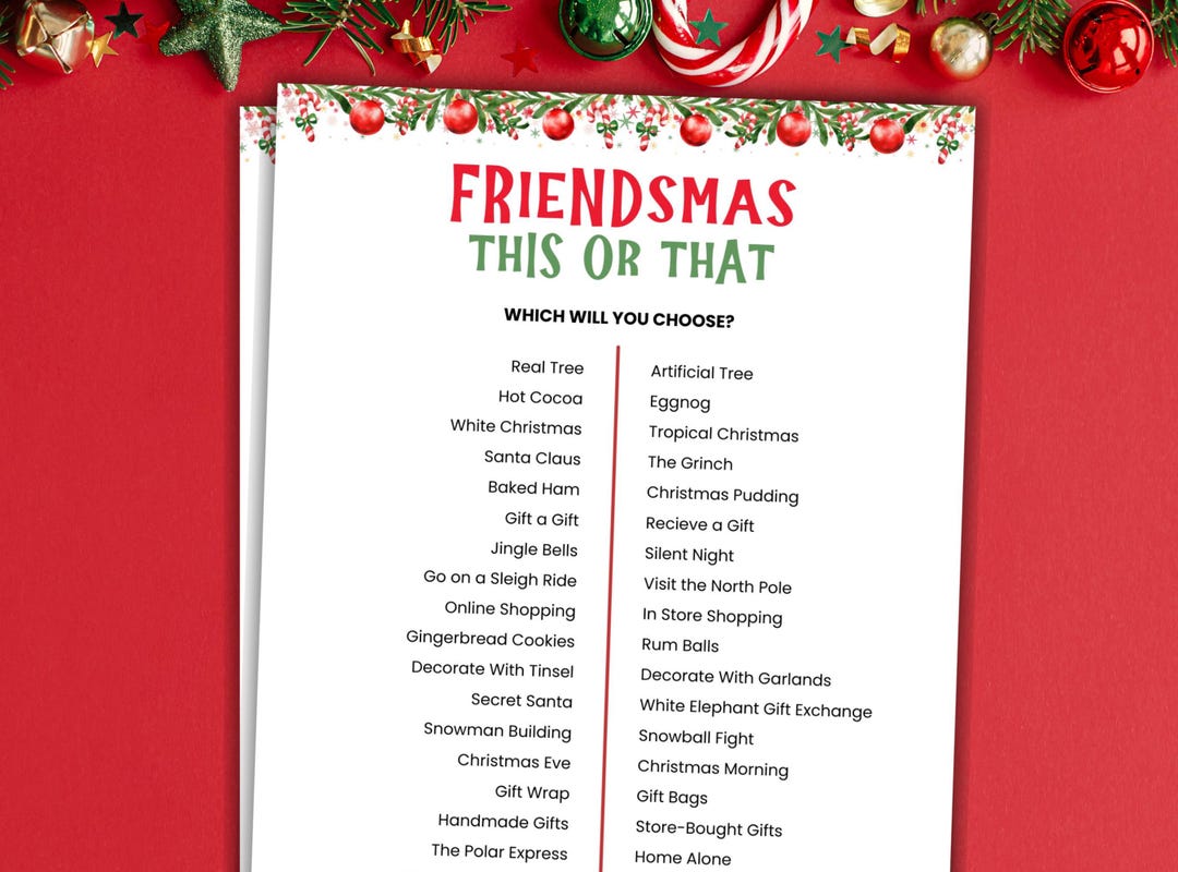 Friendsmas This or That Game Printable Christmas Game Christmas Party ...