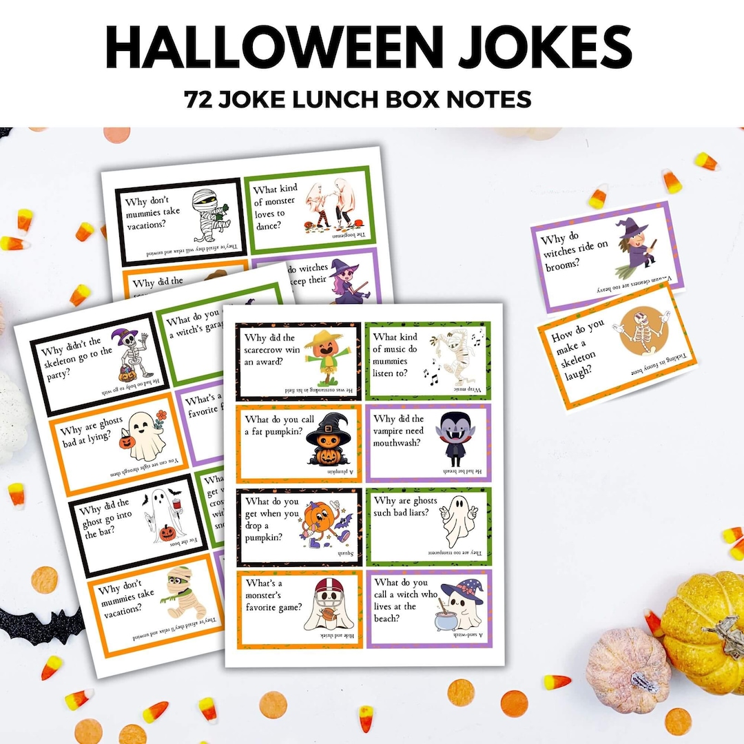 Halloween Joke Cards Printable Halloween Lunch Box Notes Halloween ...