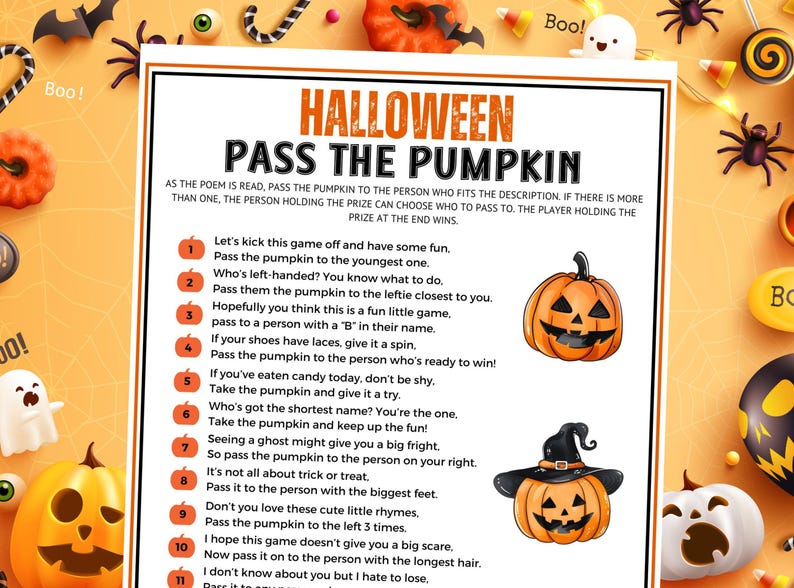 Pass the Pumpkin Game Printable Halloween Game Halloween Pass the Prize ...