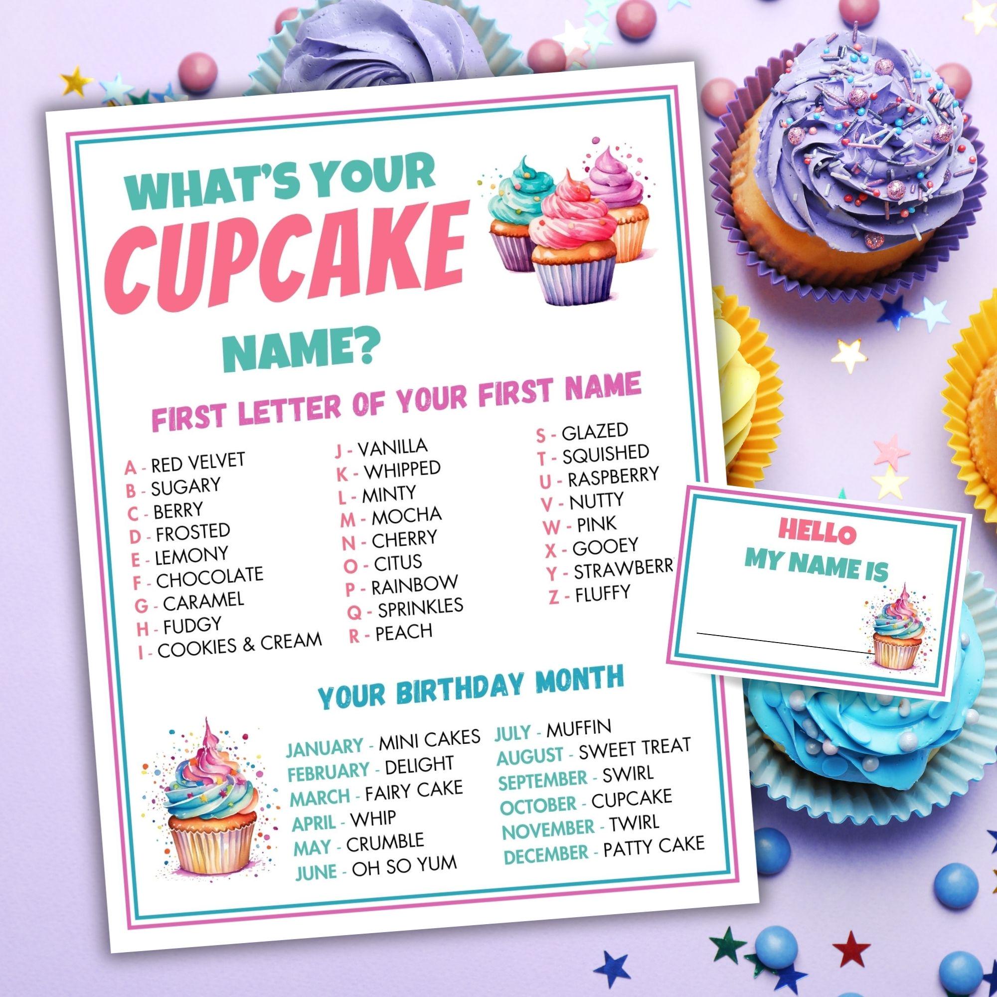 What's Your Cupcake Name Party Game Printable Cupcake Party Game Cupcake Name Generator Cupcake ...