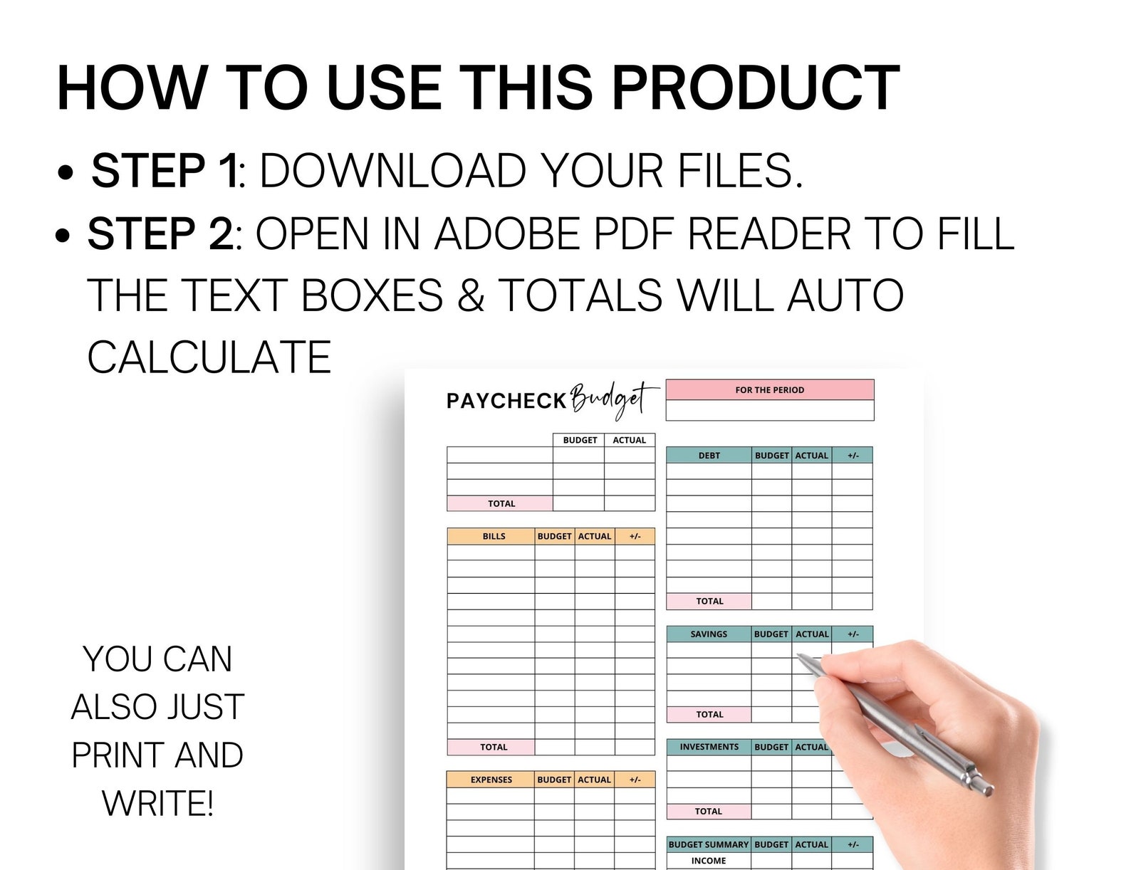 Paycheck Budget Printable Editable Pay Check Budget Printable Budget ...