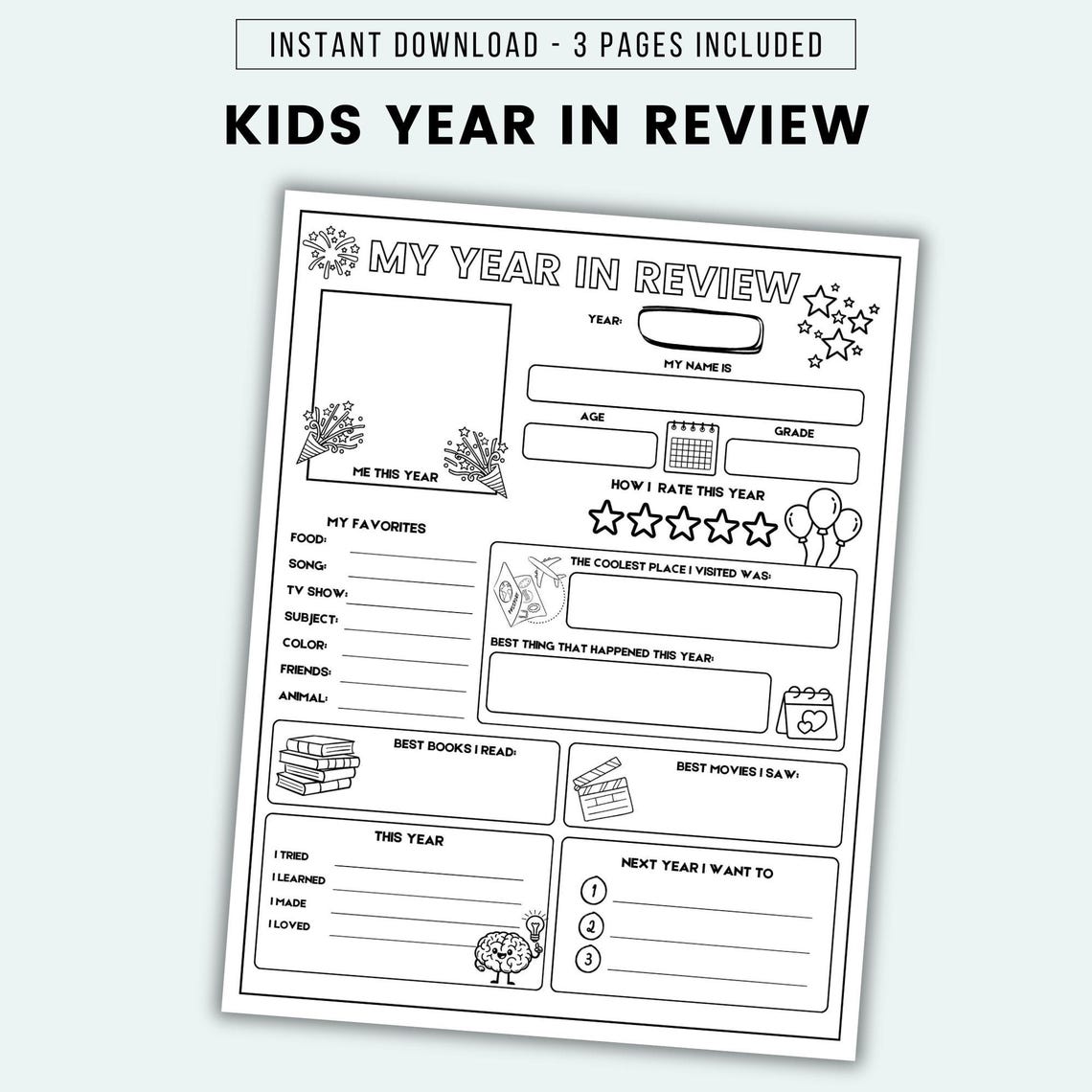 My Year in Review 2025 Printable New Years Activities Kids Year in ...