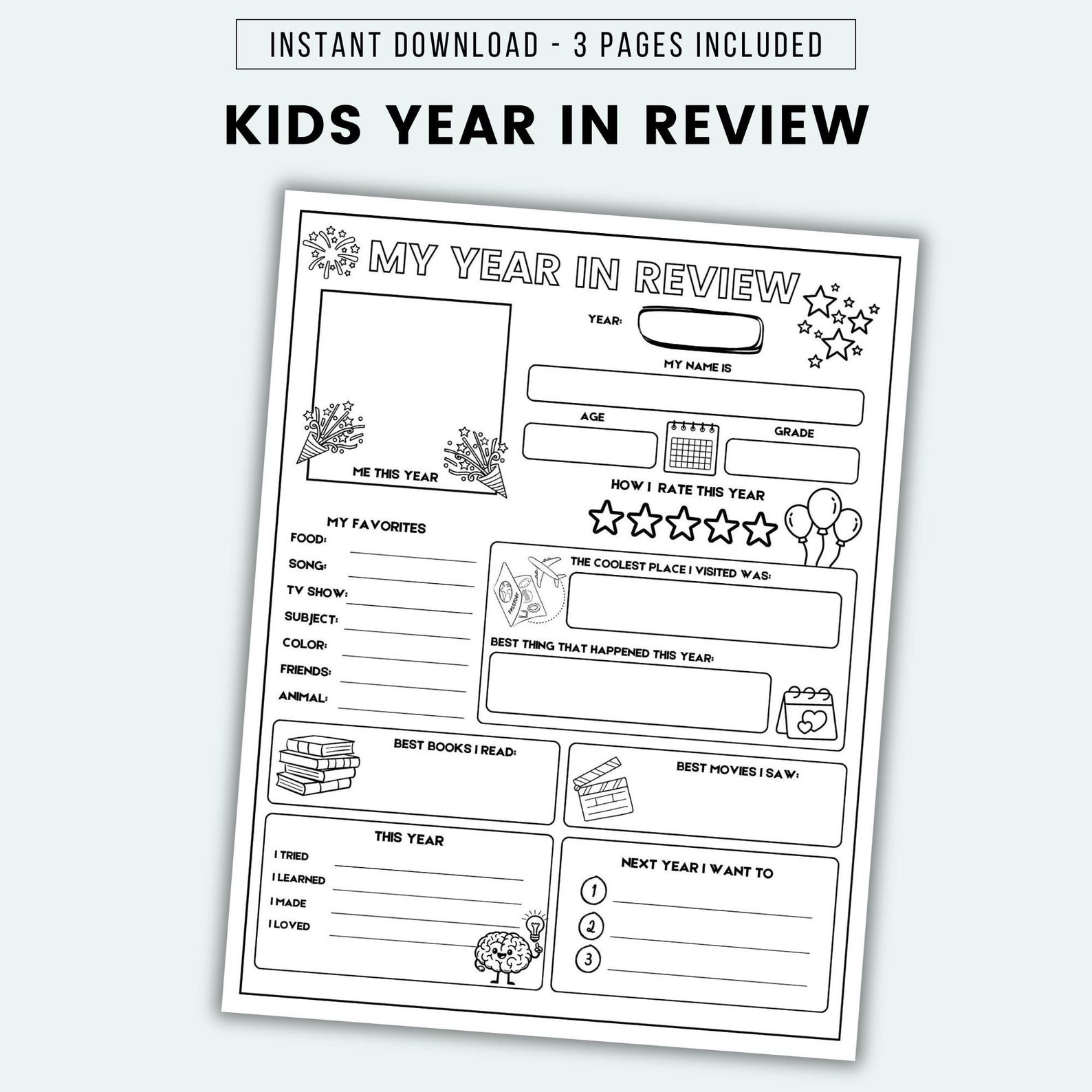 My Year in Review 2025 Printable New Years Activities Kids Year in ...