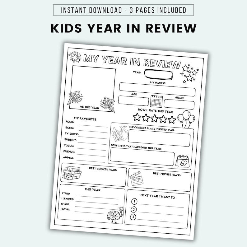 My Year in Review 2026 Printable New Years Activities Kids Year in ...