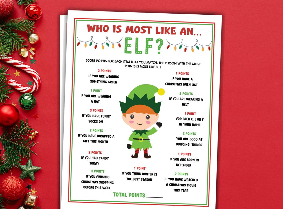 Who is Most Like an Elf Game Printable Christmas Game Christmas Party ...