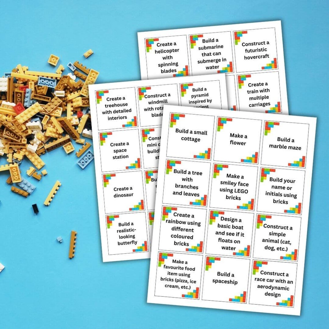 Brick Building Challenge Cards Printable Brick Challenges for Kids ...