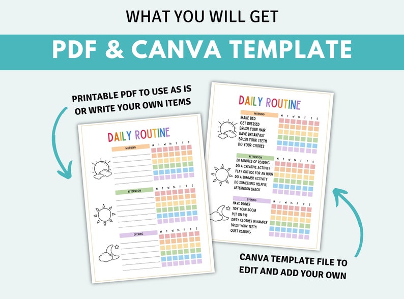 Daily Summer Routine for Kids Printable Summer Schedule Daily Checklist ...